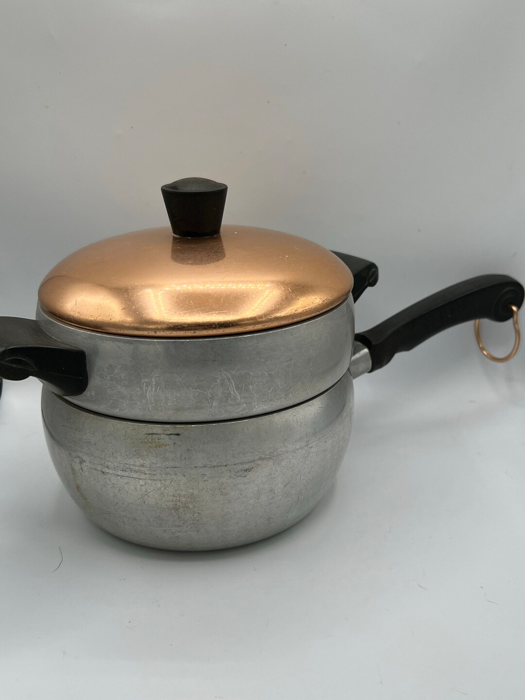 Vintage Hallite Aluminum Double Broiler: Copper Lid, Bakelite Handle - Etsy