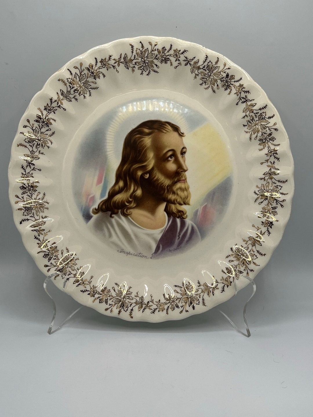 Vintage Ethereal Jesus Collector Plate - 23K Gold Souvenir - Etsy