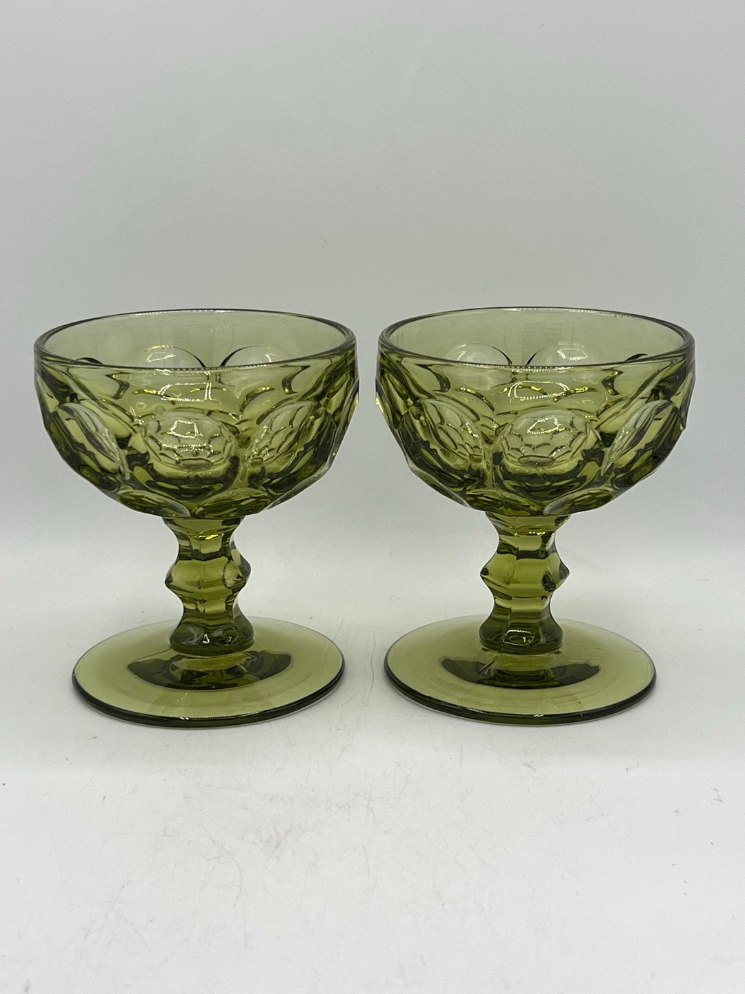 Fostoria Moonstone Olive Green - Tall Champagne / Sherbet Glasses - Set ...