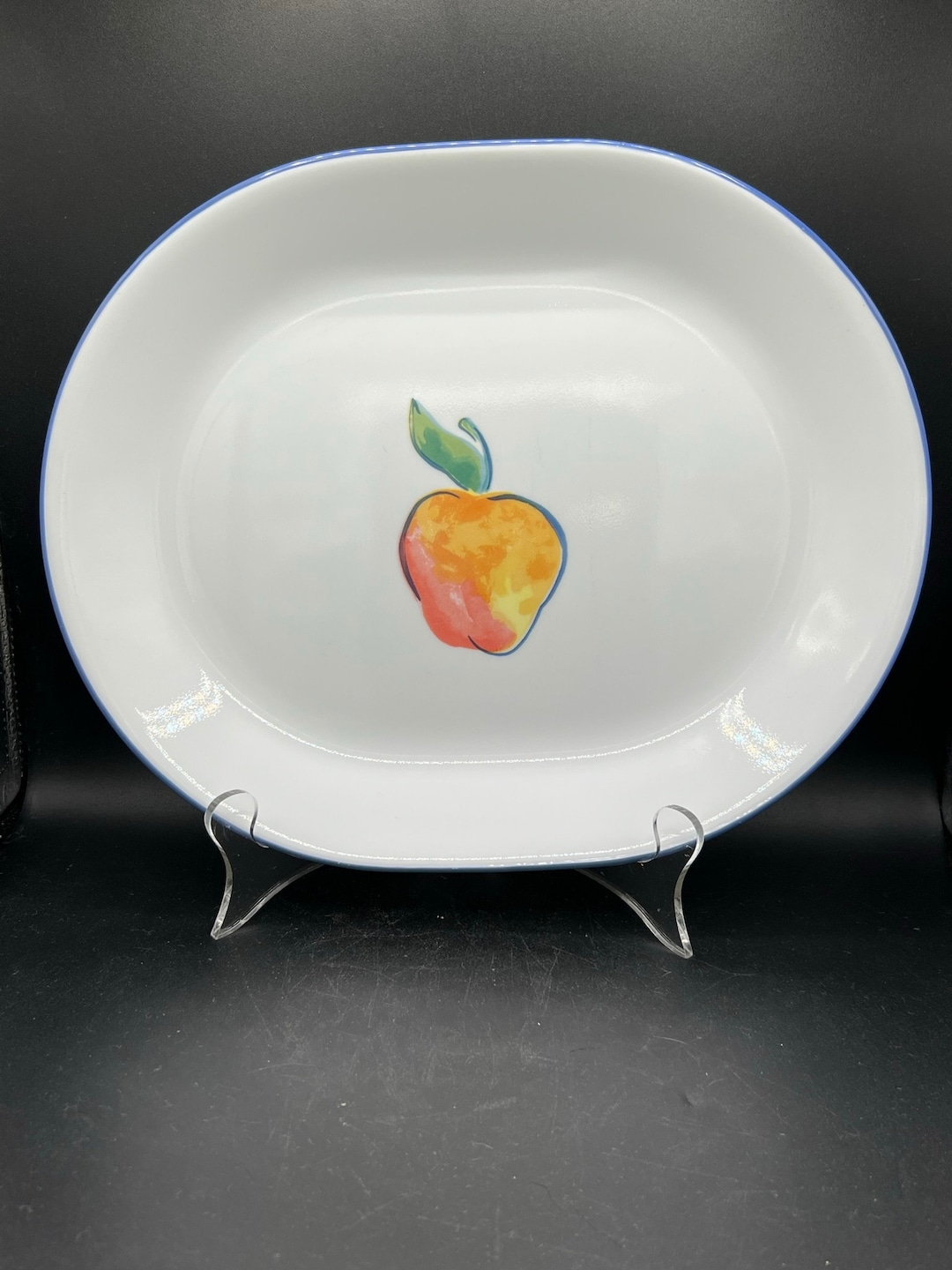 Rare Vintage Corelle Oval Platter- Fruit Basket Pattern - Golden Apple ...