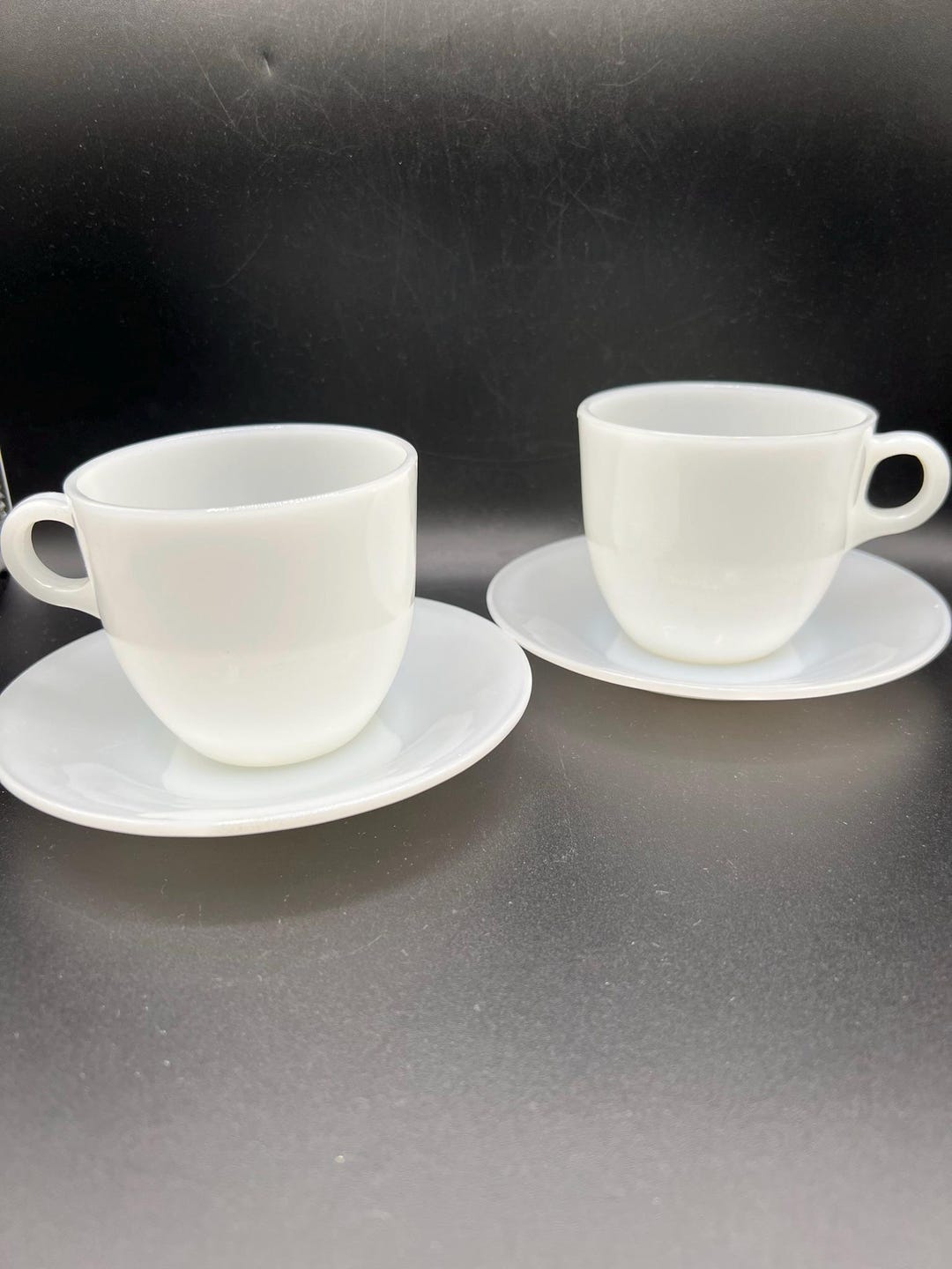 Vintage Milk Glass Cups and Saucers - Set of 2! Fireking - Punch Cups ...