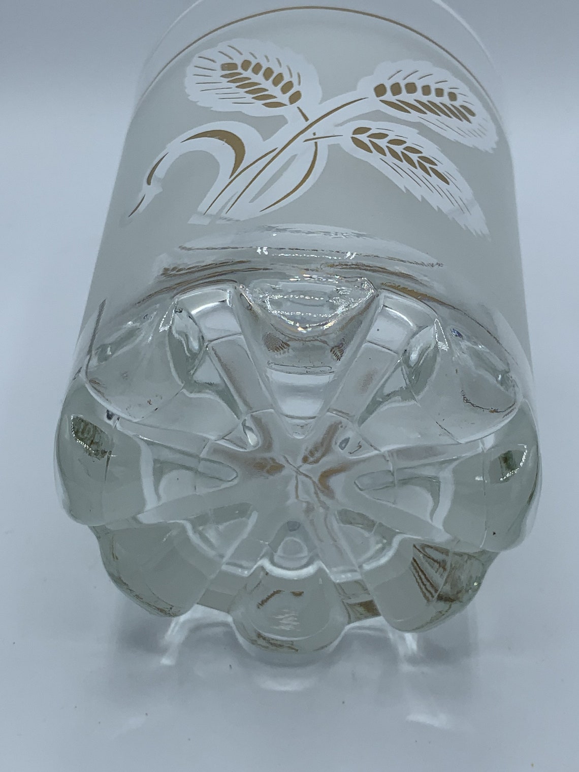 Vintage Mid Century Frosted Wheat Glass Vase with Gold Trim | Etsy