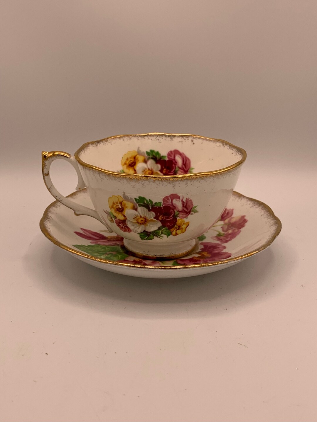 Roslyn Teacup and Saucer - Summer Beauty - Fine Bone China England ...
