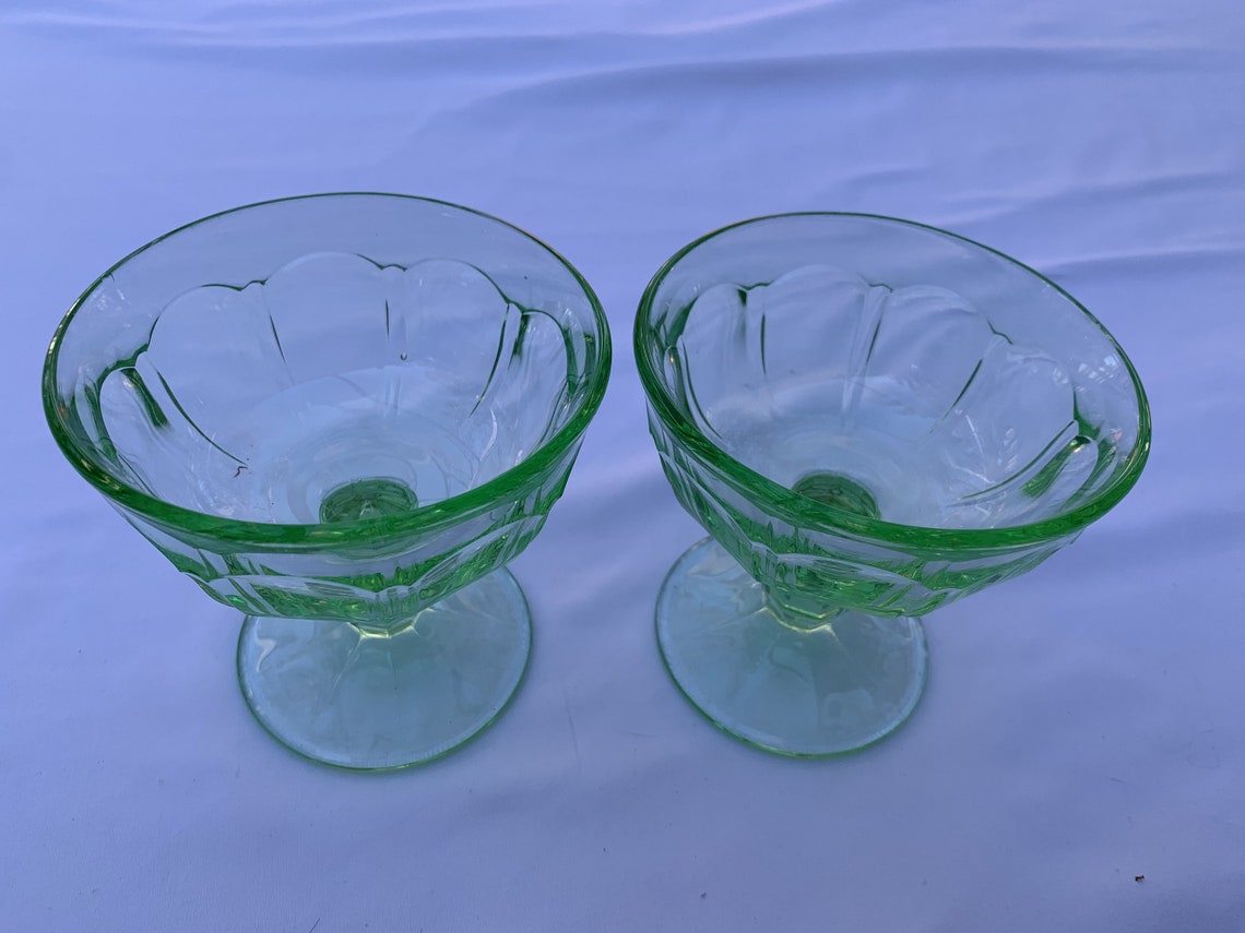 Rare HAZEL ATLAS GLASS Co, Green Depression Glass, Set of 2, Sherbet ...