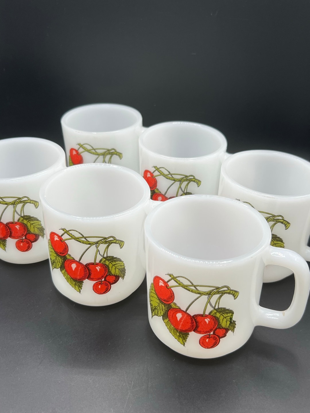 Vintage Milk Glass Coffee Mugs Cherry Motiff Set of 6 - Etsy