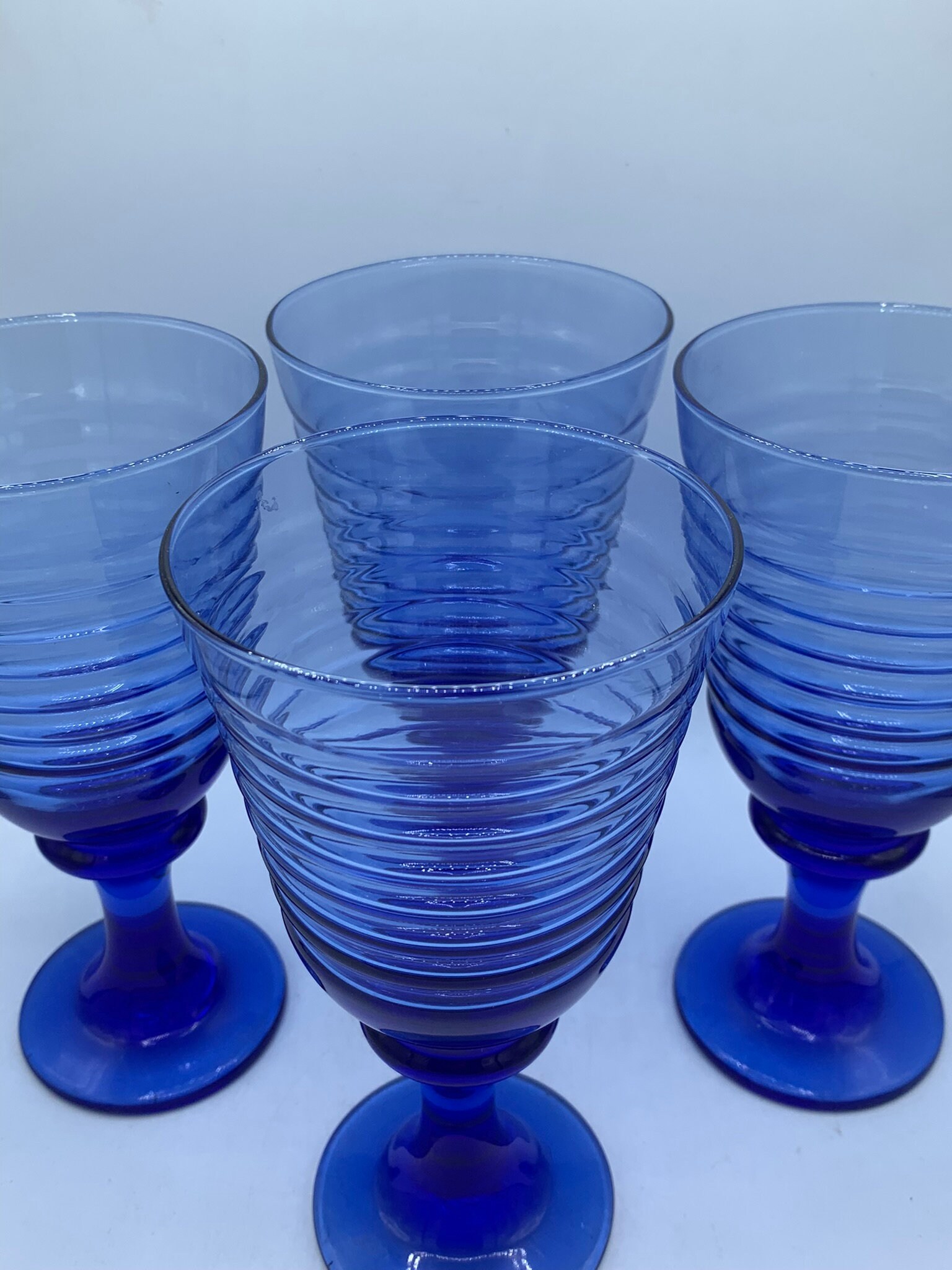 Vintage Cobalt Blue Goblets Libbey Sirrus 7 Ribbed - Etsy