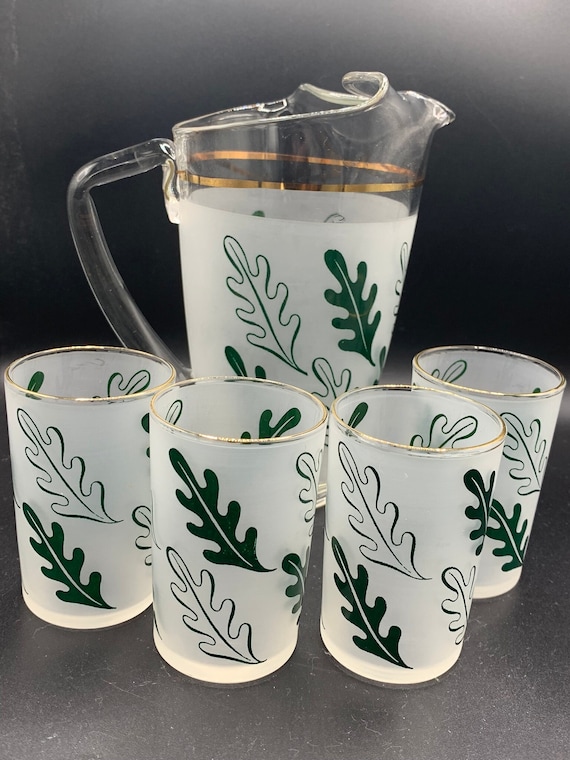 Vintage Frosted Glass Bar Pitcher With Gold Trim 4 Matching | Etsy