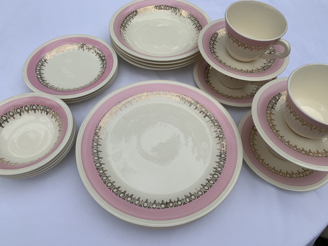 Edwin M. Knowles China Pink Band Gold Ovals & Dots Smooth | Etsy