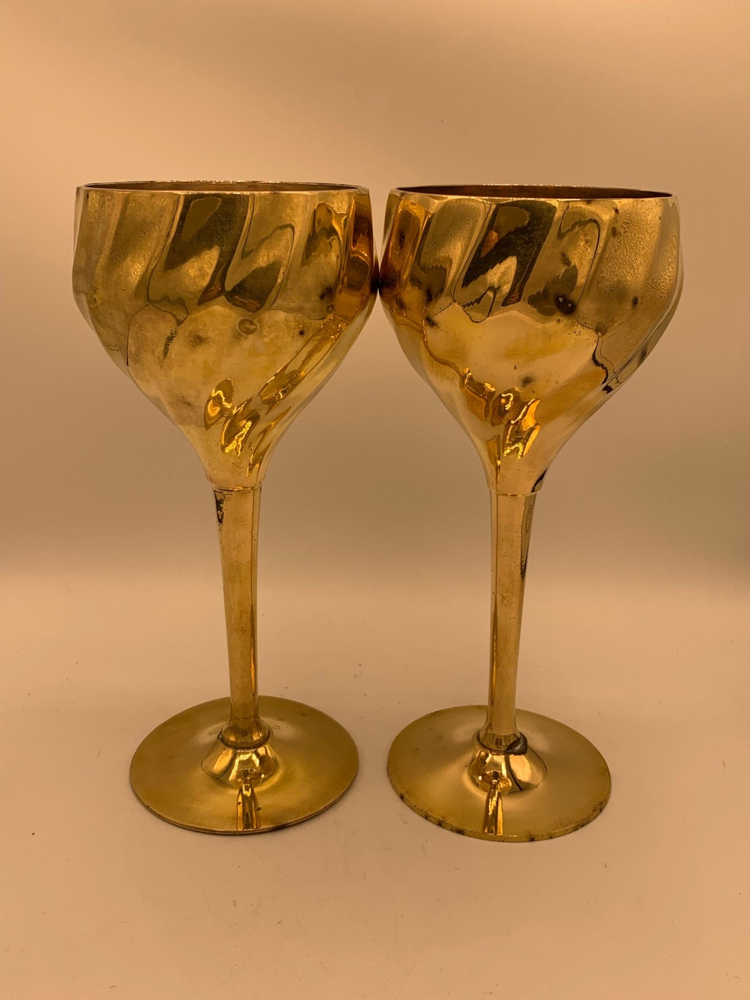 Set of 2 Gold Goblets Swirled Bowl Great Weight and Size - Etsy