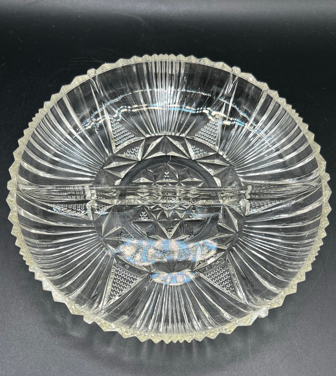 Vintage Art Deco Pressed Glass Divided Bowl - 7" Round - Etsy