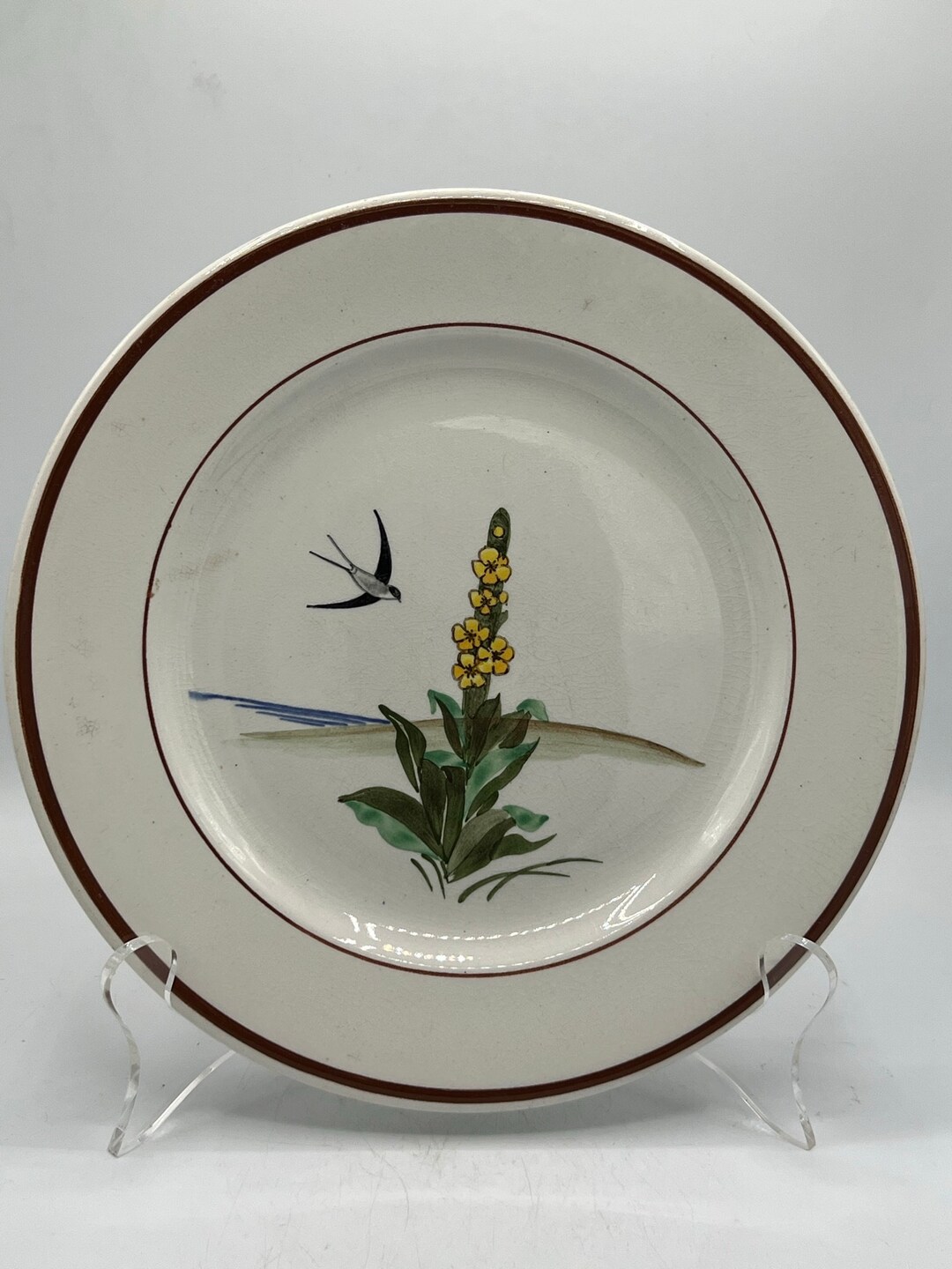 Danish MCM Beach Scene Dinner Plate: Brown Border, Bird Design - Etsy