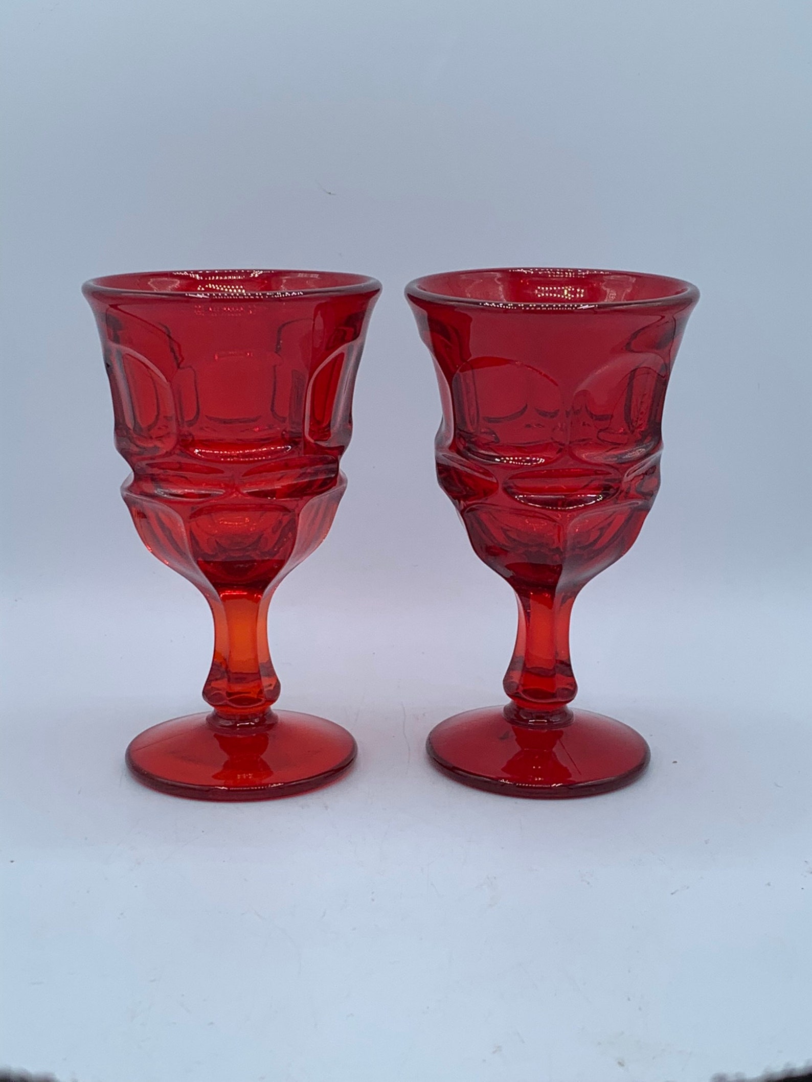Vintage Bright Red Wine Glasses Pressed Glass Ornate | Etsy
