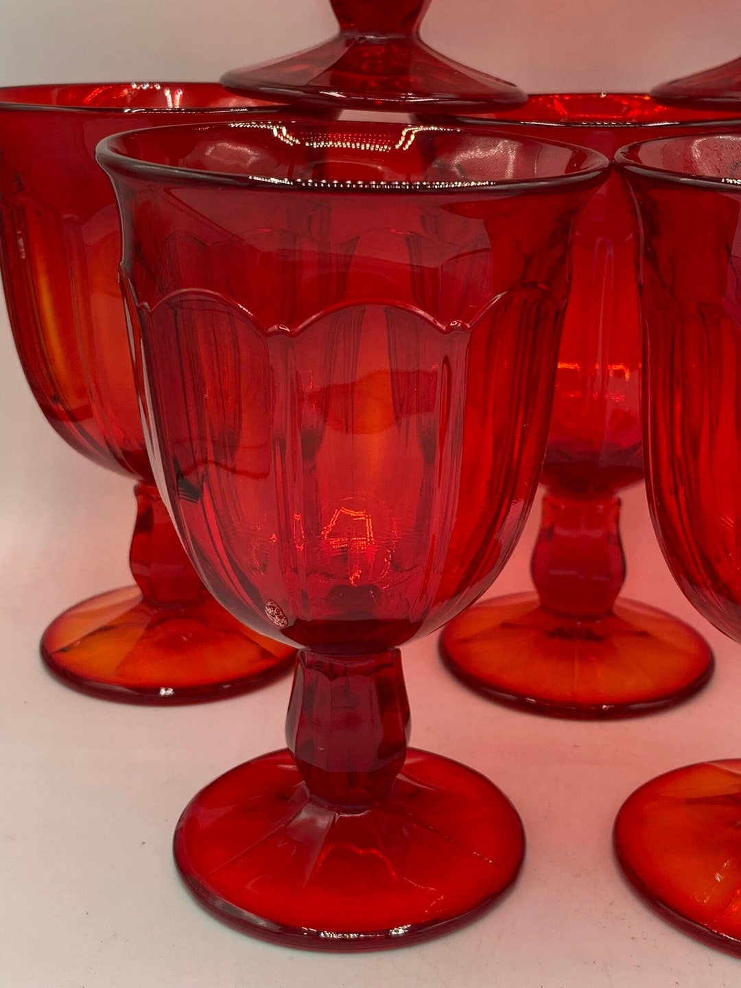 Vintage Red Wine Glasses - Set of 7 Pressed Glass Goblets - Etsy
