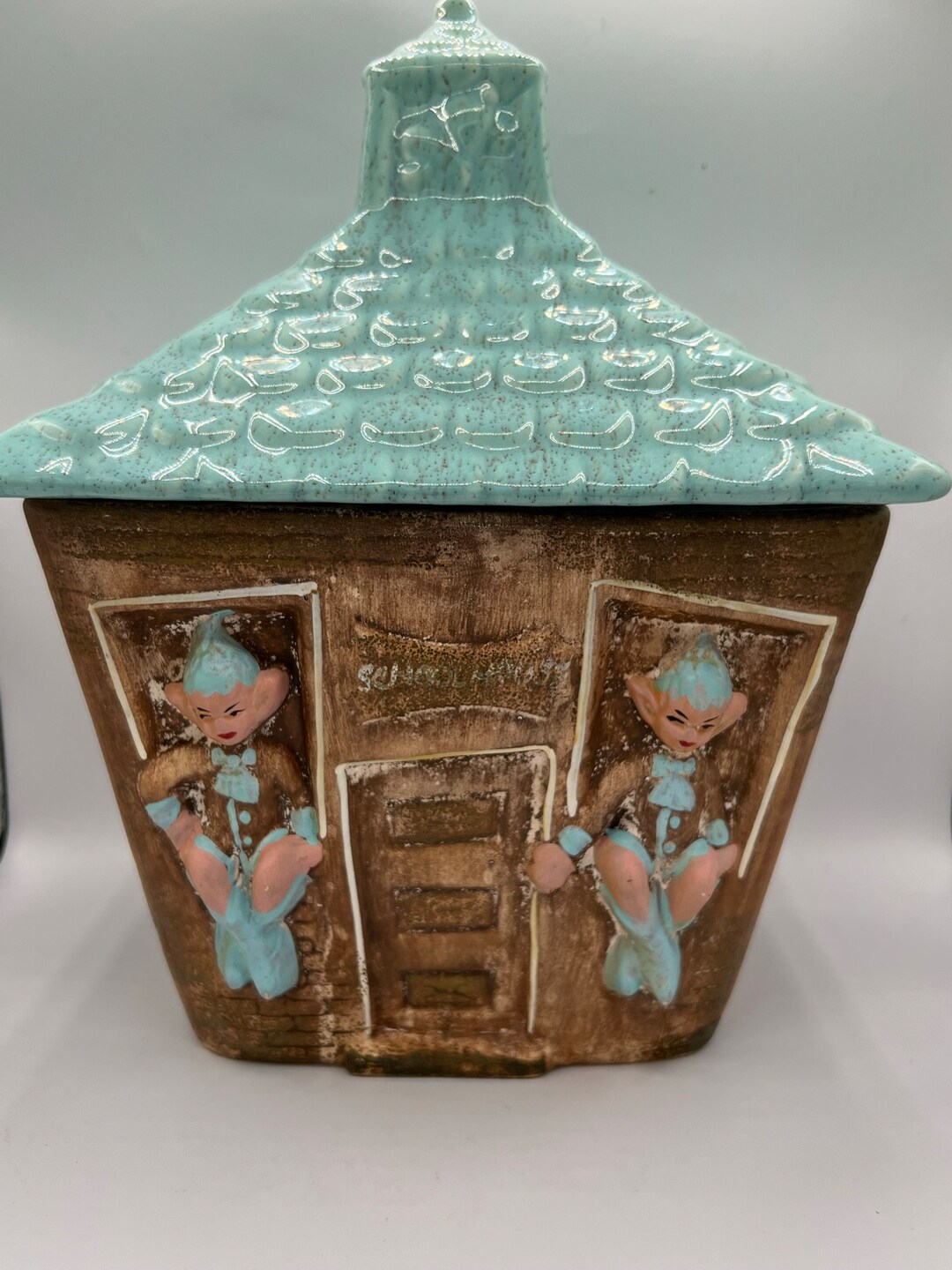 Vintage Gilner Pixie Elf Schoolhouse Cookie Jar - Teal Roof - Etsy
