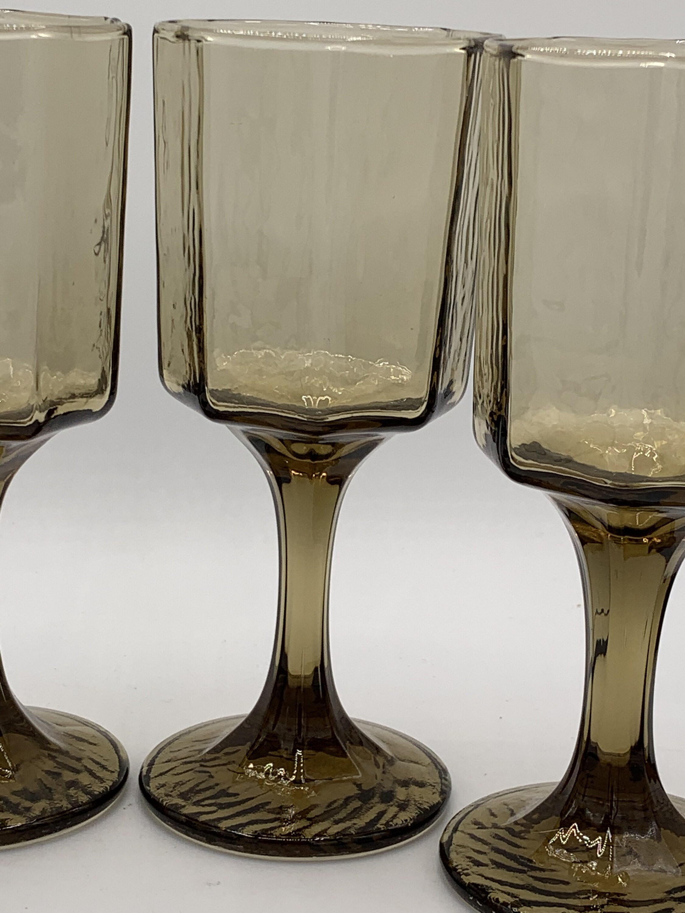 Four Vintage Smoke Colored Glass Wine Glasses With Swirled | Etsy