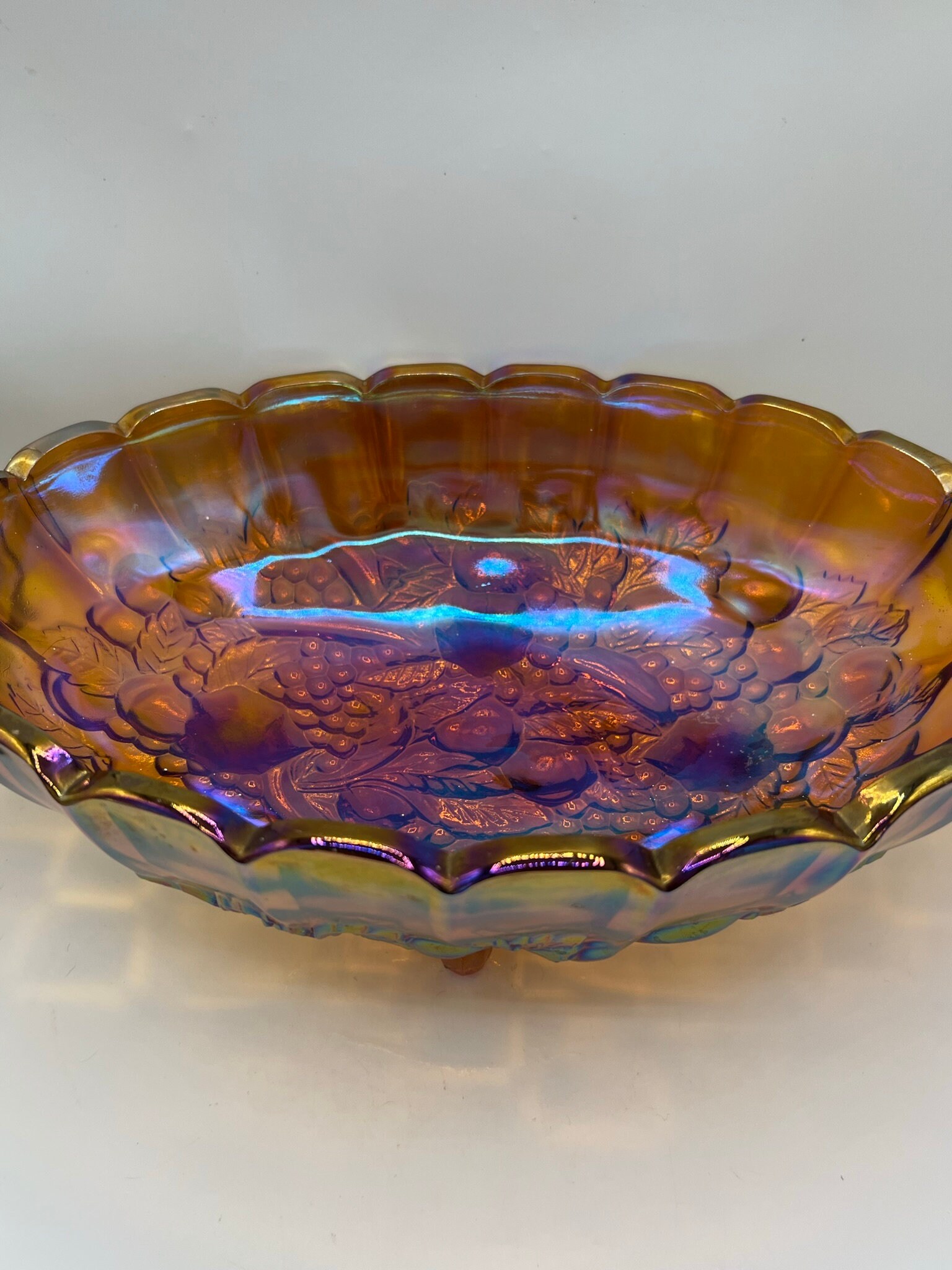 Vintage Amber Carnival Glass Bowl: Indiana Garland Footed Centerpiece ...