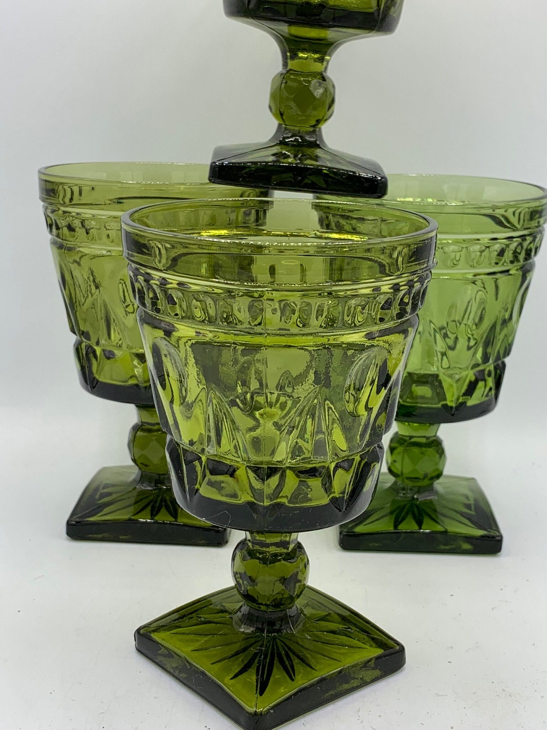 Olive Green Glass Goblets With Square Base - Wine Glasses - Colony Park ...