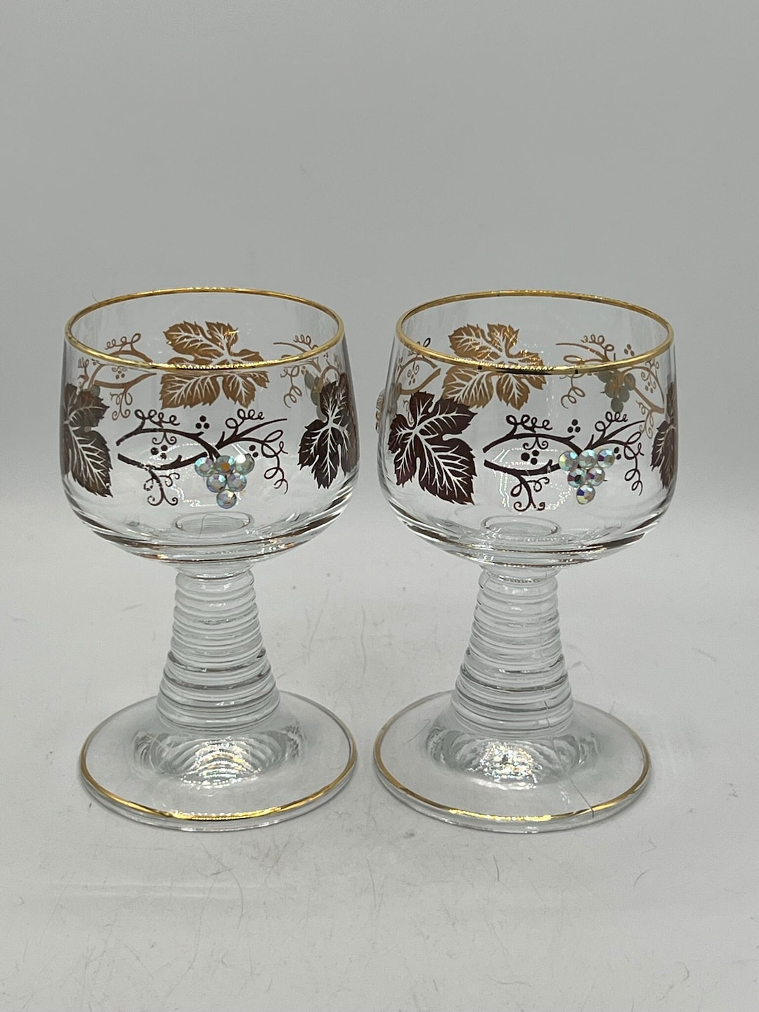 Set of 2 German Rhein Glass Roemer Vintage Goblet Wine Glass - Gold ...