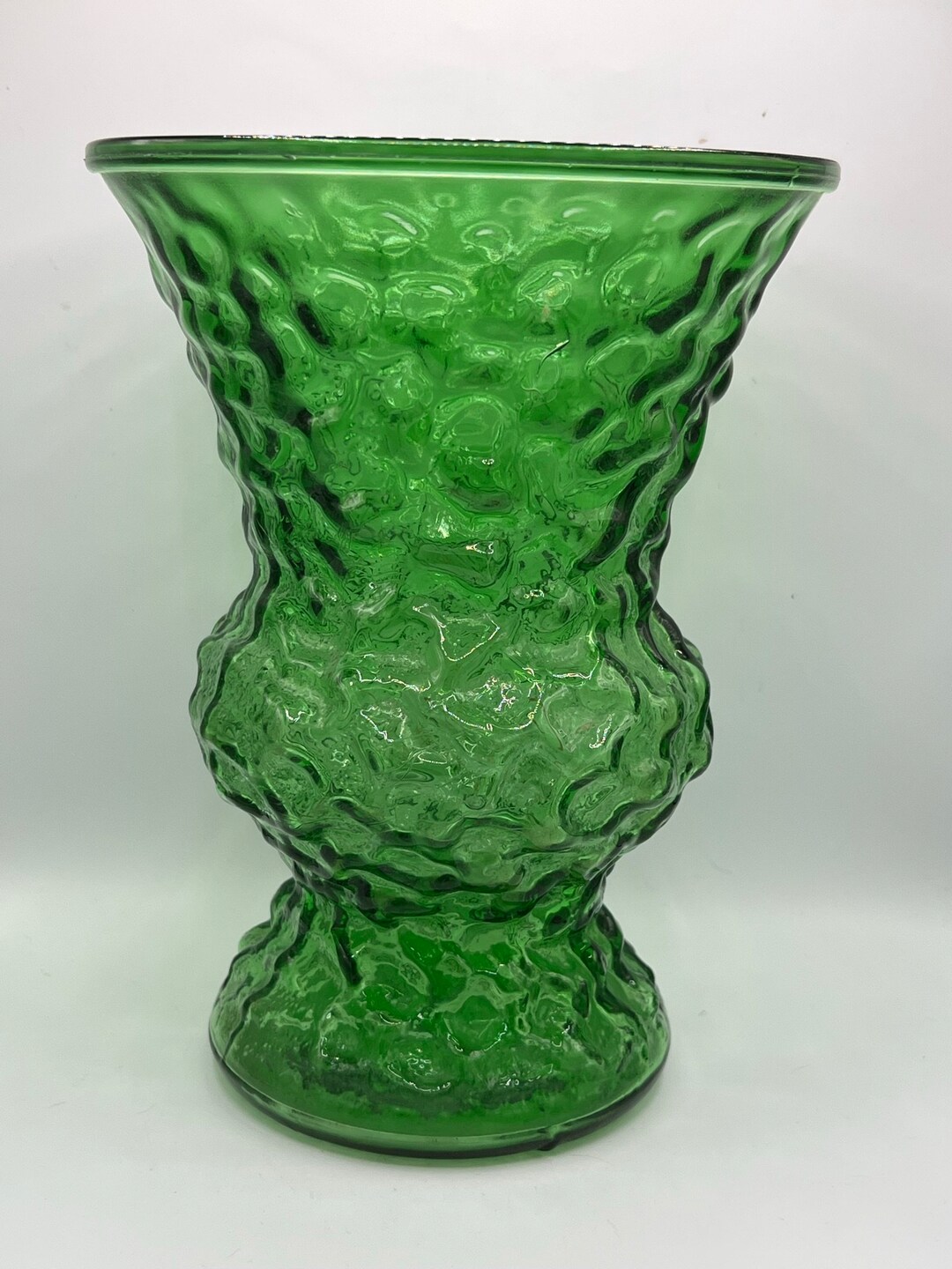 Vintage EO Brody Emerald Green Crinkle Glass Vase - Indiana Glass USA ...