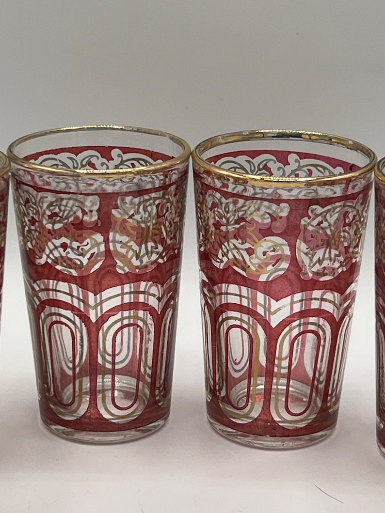 Vintage Bar Glasses Ruby Art Deco Design Gold Rimmed Set - Etsy