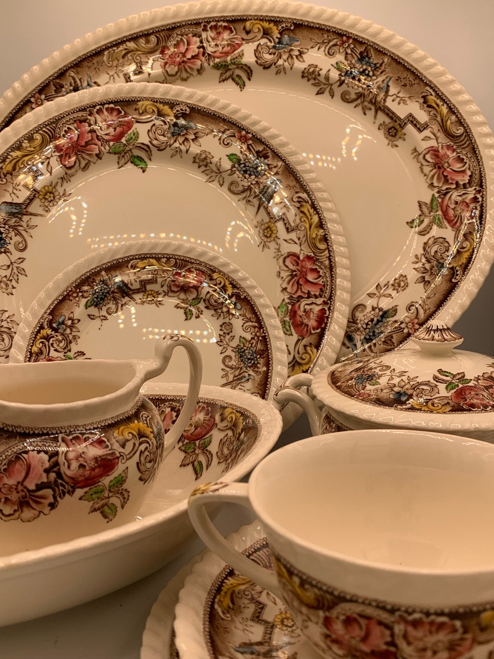 Vintage Johnson Brothers Devonshire Brown Multicolor Pattern | Etsy