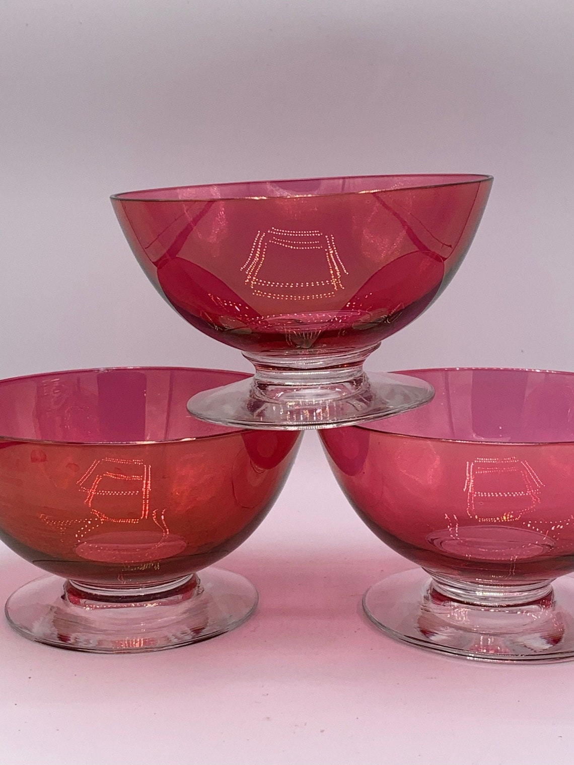 Ruby Red Footed Glass Compote Bowls Set of Three Great | Etsy
