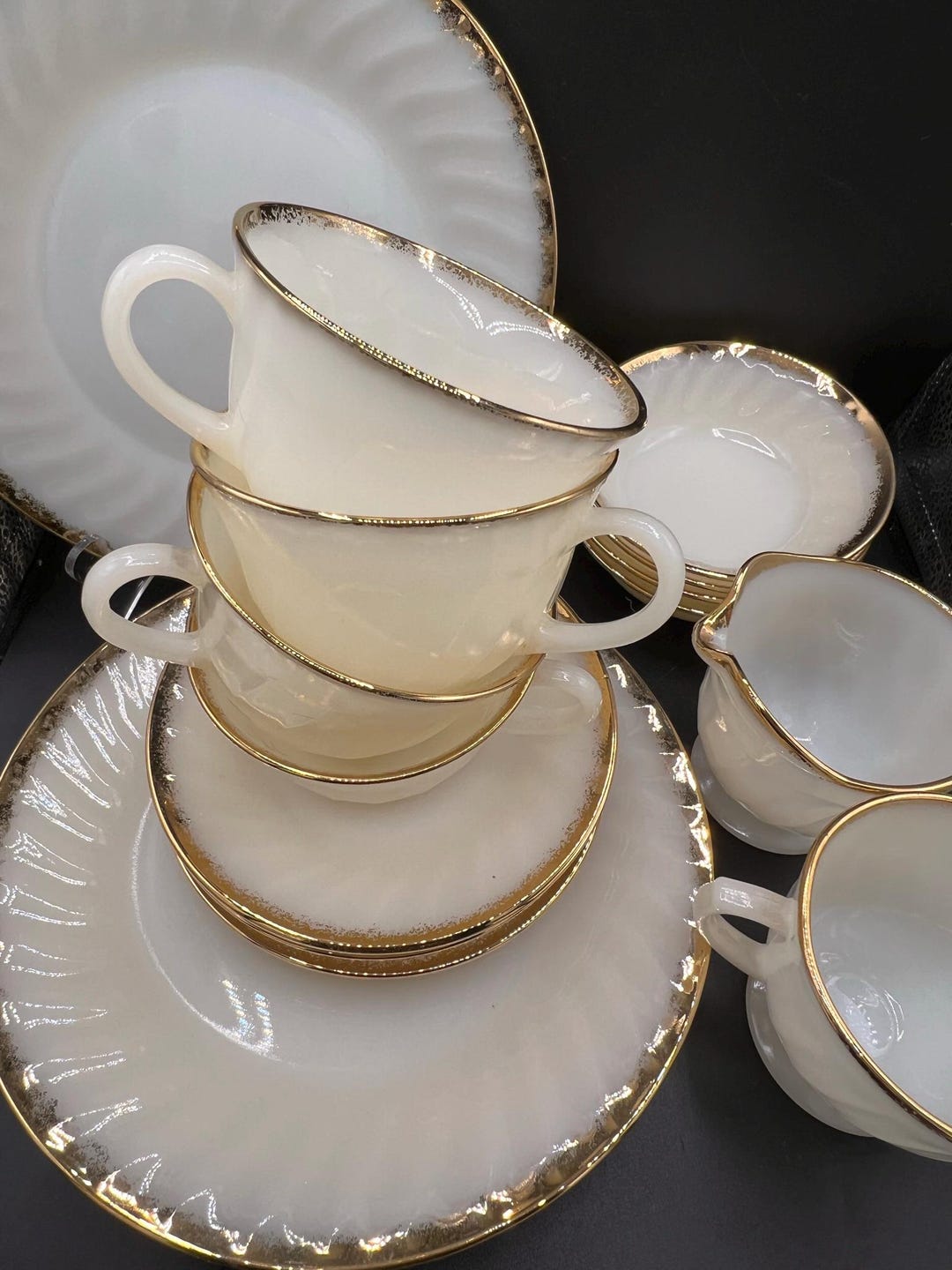 Vintage Anchor Hocking Fire-king "golden Anniversary" Pattern Milk ...