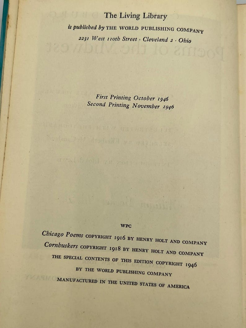 Hardcover Edition of Poems of the Midwest by Carl Sandburg - Two ...