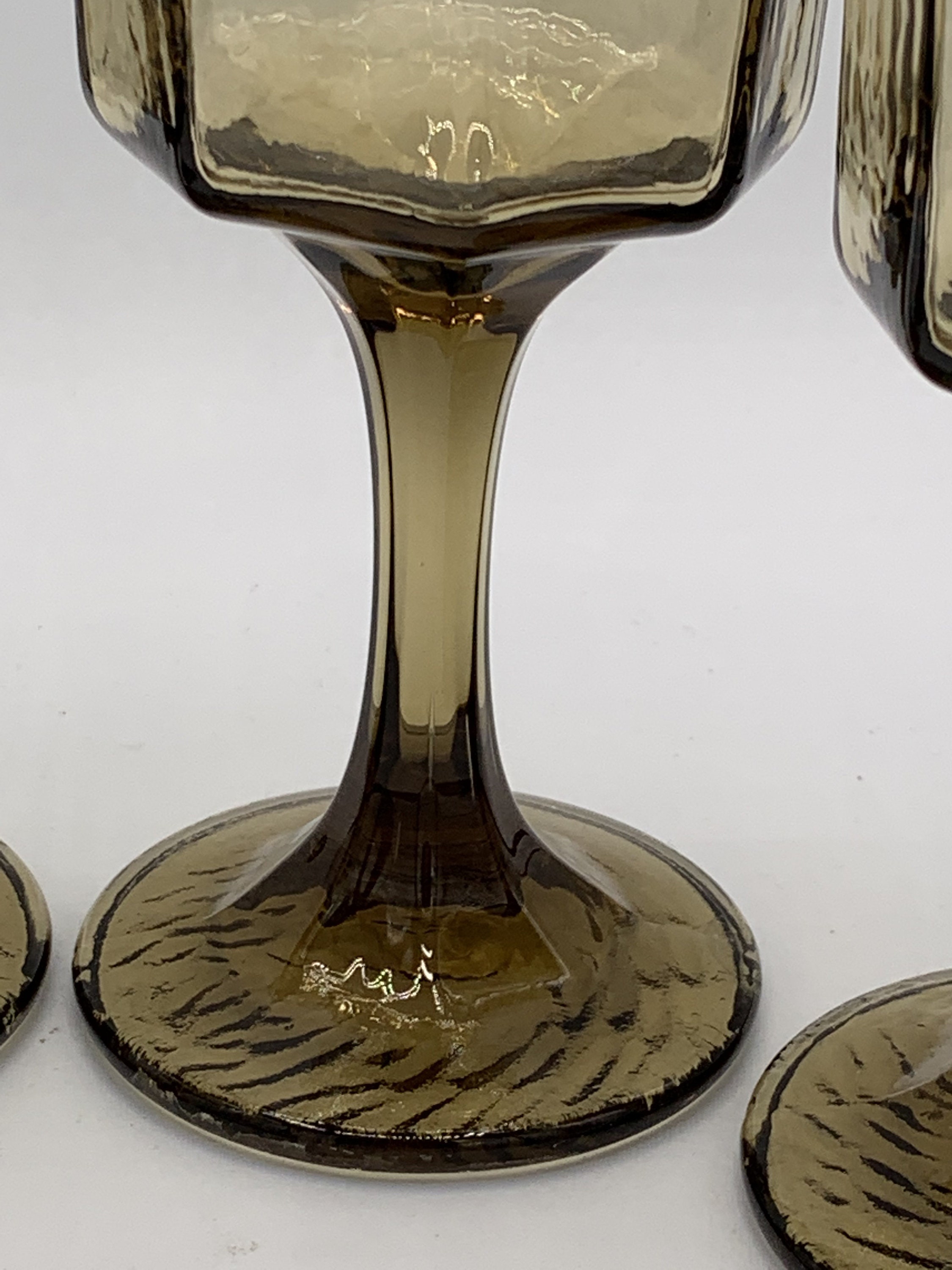 Four Vintage Smoke Colored Glass Wine Glasses With Swirled | Etsy