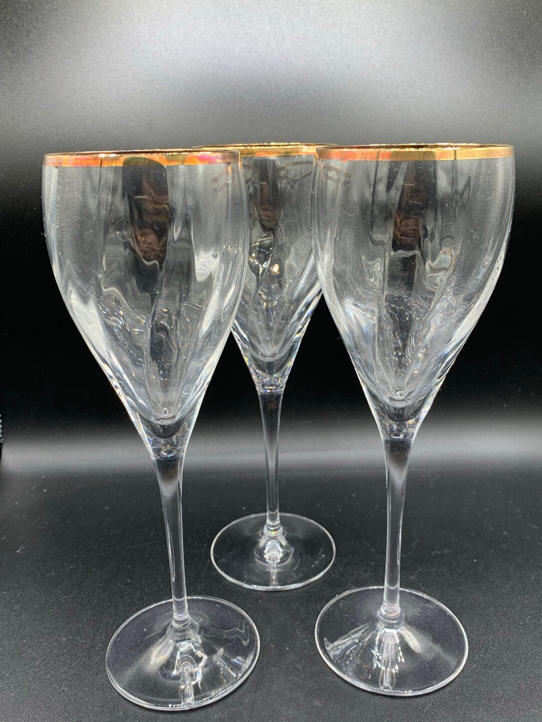 Vintage Gold Rimmed Wine Glasses - Gold Rim - Swirled Glass Bowl - Set ...