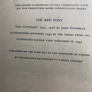 Vintage Book - 'the Red Pony' - John Steinbeck - Copyright 1945 - Etsy