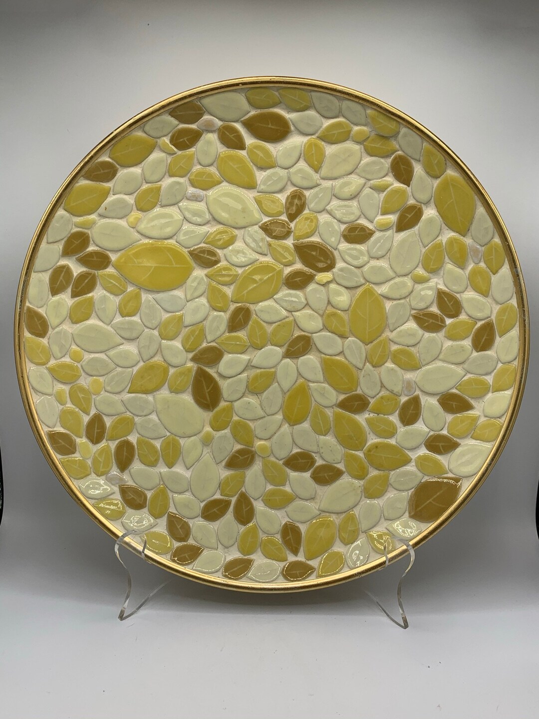 12 Round Mosaic Platter Vintage Yellows and Gold - Etsy