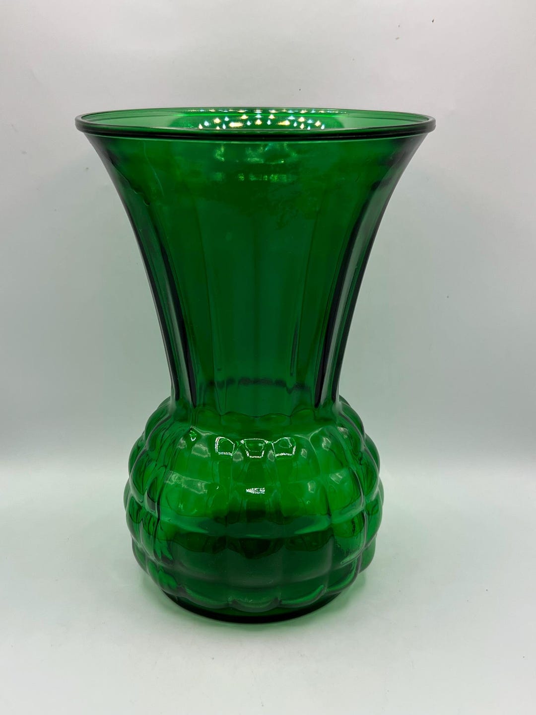 Vintage Emerald Green Pressed Glass Vase - Holiday Decor - Etsy