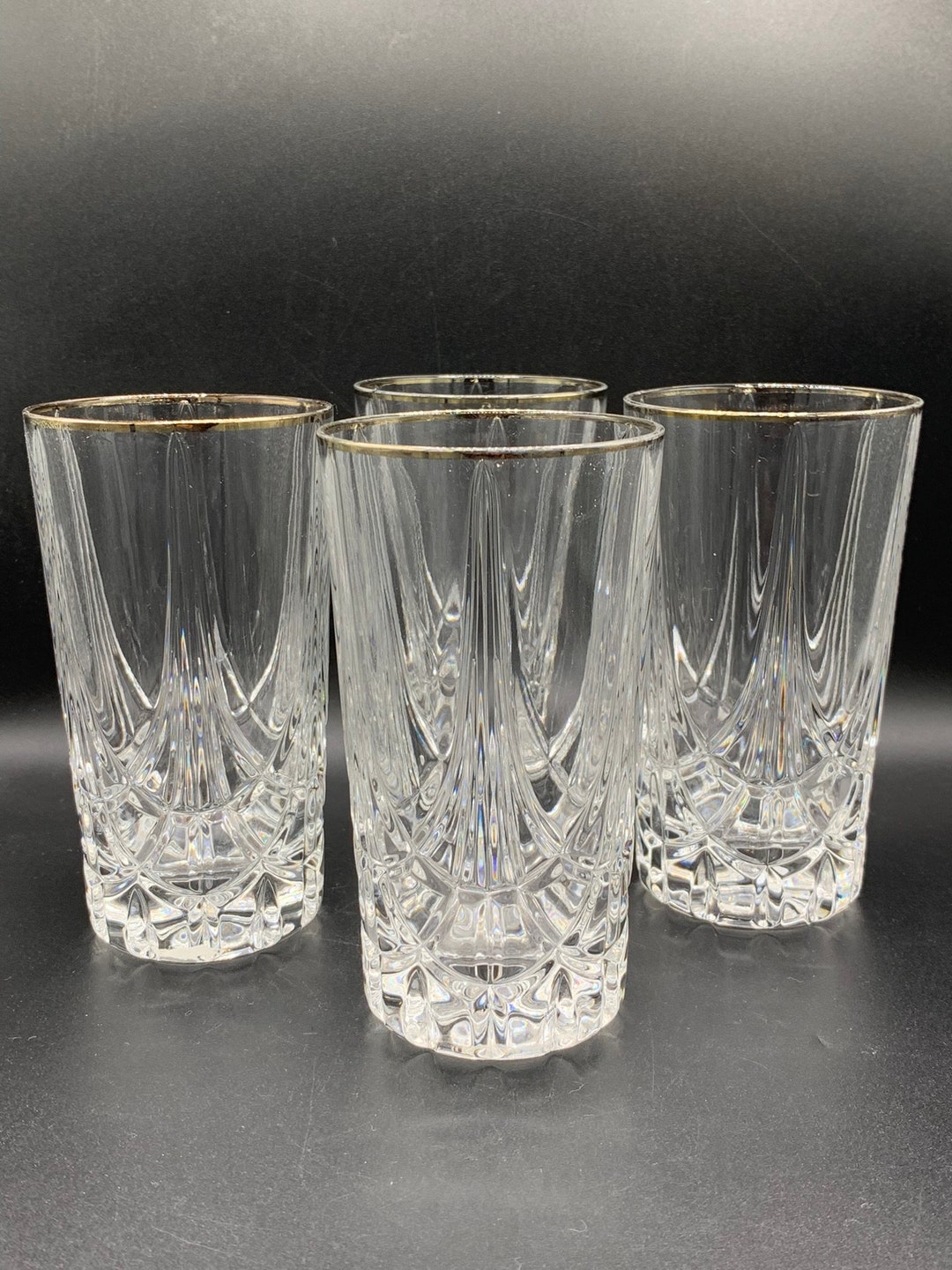 Art Deco Cut Crystal Tumbler Glasses With Gold Rim - Set of 4 - Etsy