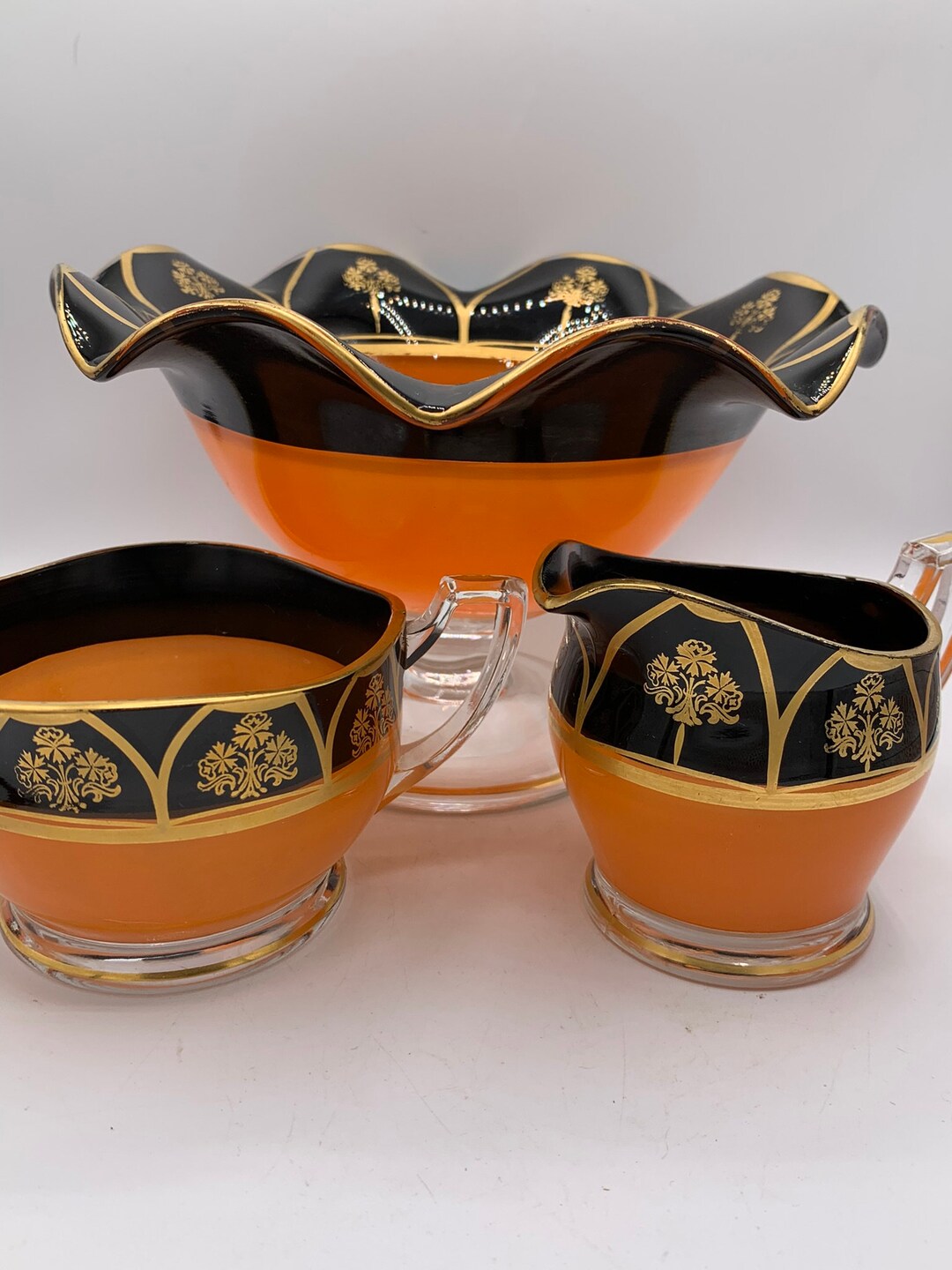 Antique Westmoreland Cased Glass Compote and Creamer Set - 1920s ...