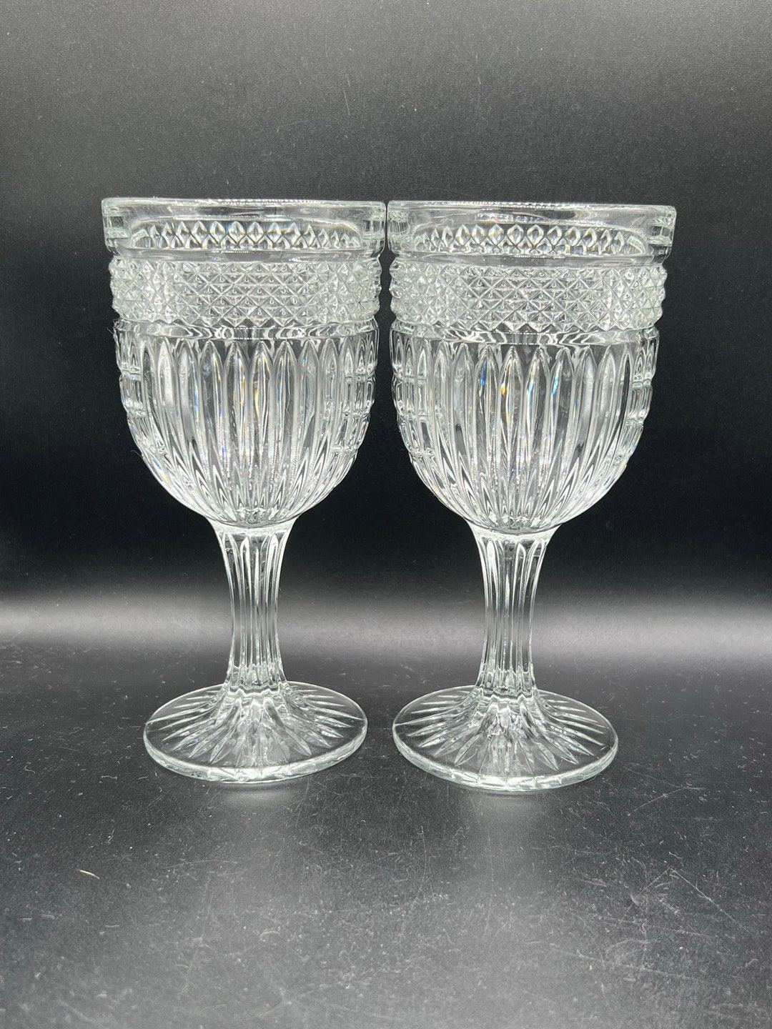 Set of 2 - Vintage Pressed Glass Wine Glasses - Goblets - Similar to ...