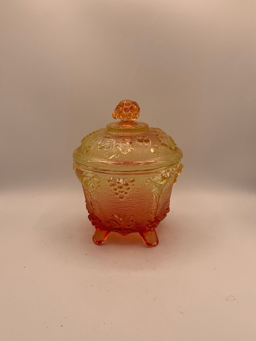 Vintage Candy Dish - Small, Amberina, Footed Glass Dish With Grapes and ...