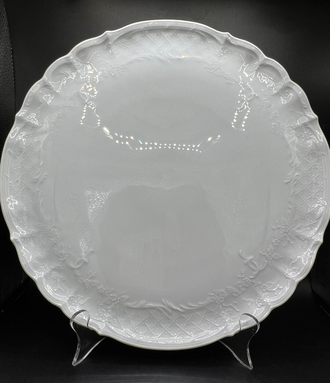 White Porcelain Serving Platter - Kaiser W Germany - Crosshatched and ...