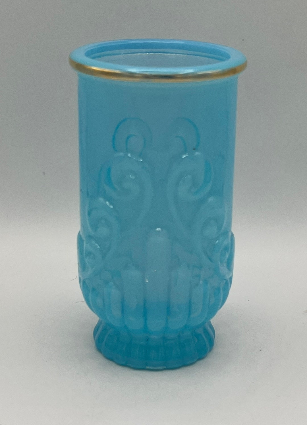 5" Opalescent Blue AVON Vase With Gold Trim Edge - so Pretty! - Etsy