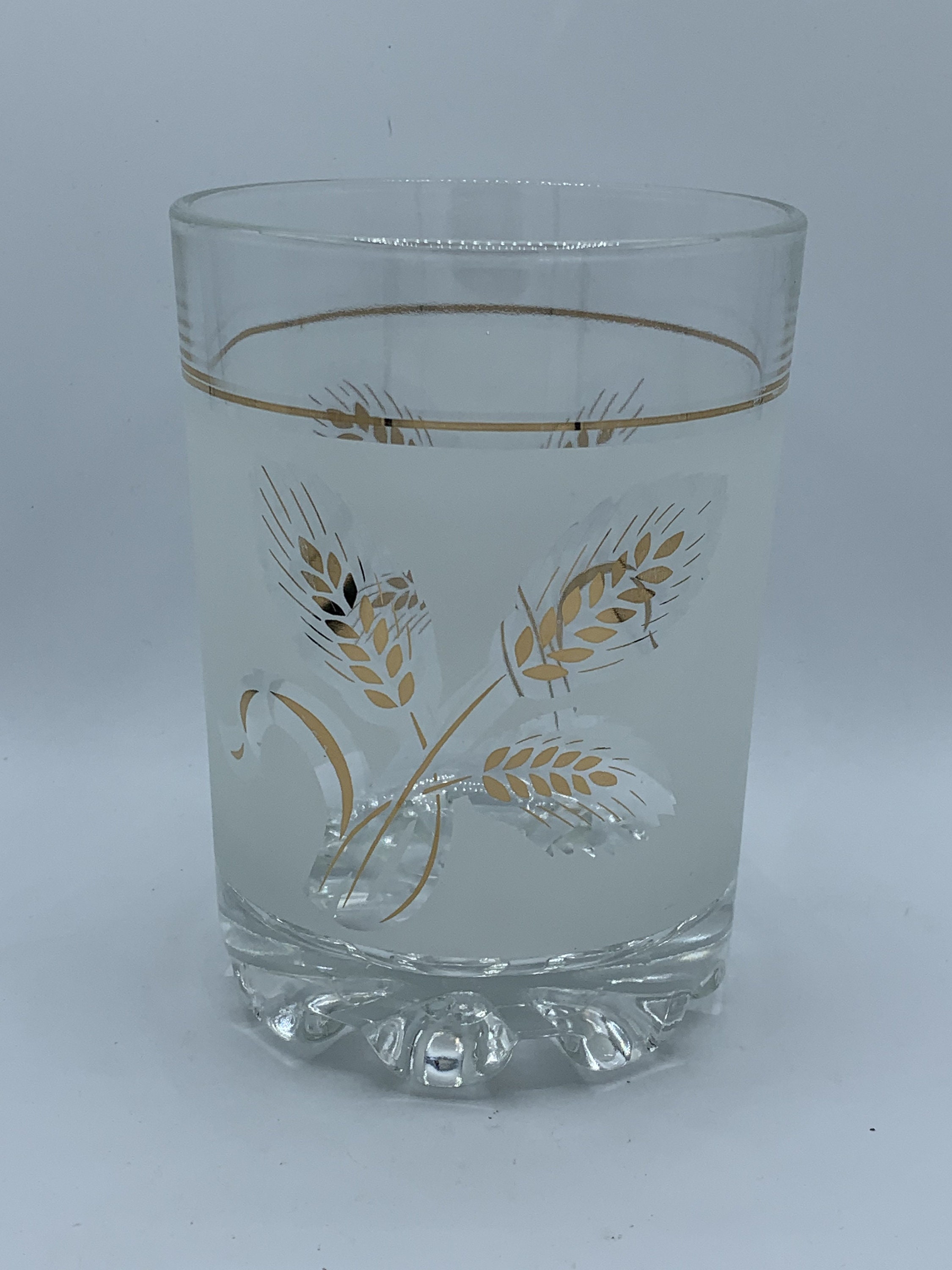 Vintage Mid Century Frosted Wheat Glass Vase with Gold Trim | Etsy