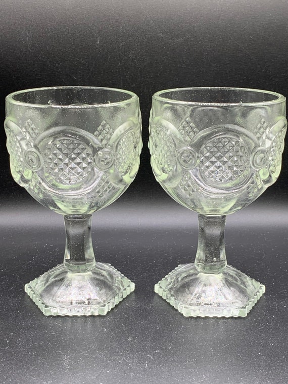 Vintage Pressed Glass Water / Wine Goblets Great Detail and - Etsy