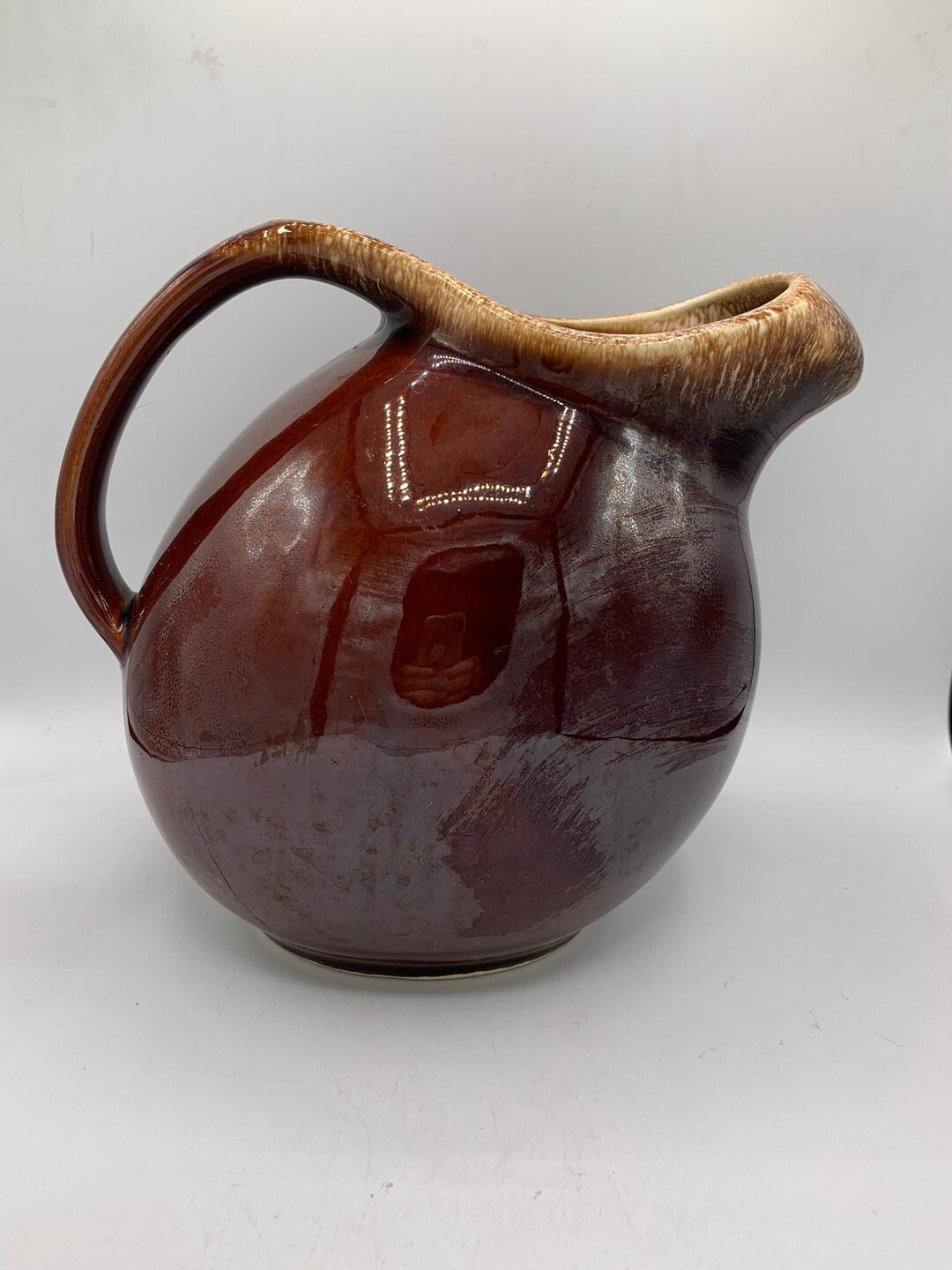 Vintage Hall Pitcher - Dark Brown Drip Glaze - Ball Shaped Pitcher ...
