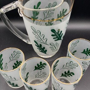 Vintage Frosted Glass Bar Pitcher With Gold Trim - 4 Matching Glasses ...