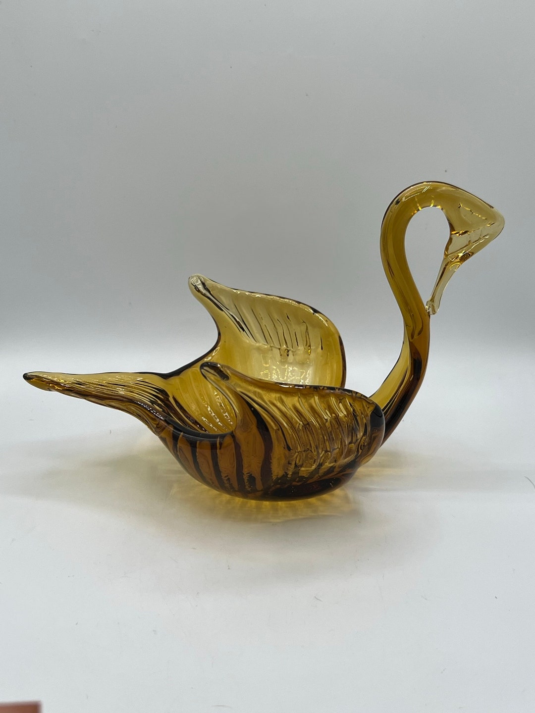 Vintage Handblown Amber Glass Swan Nut Bowl Candy Dish Trinket Dish ...