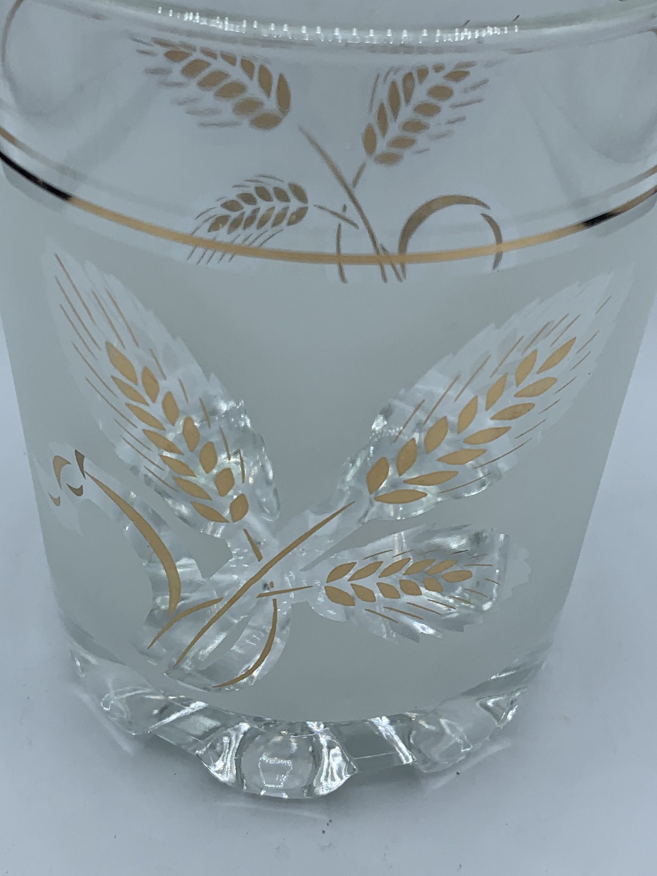 Vintage Mid Century Frosted Wheat Glass Vase with Gold Trim | Etsy