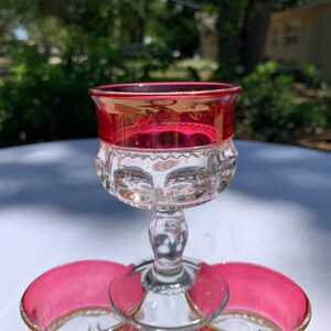 Set of 4 Wine Glasses, Kings Crown or Thumbprint Pattern, Ruby Flashed ...