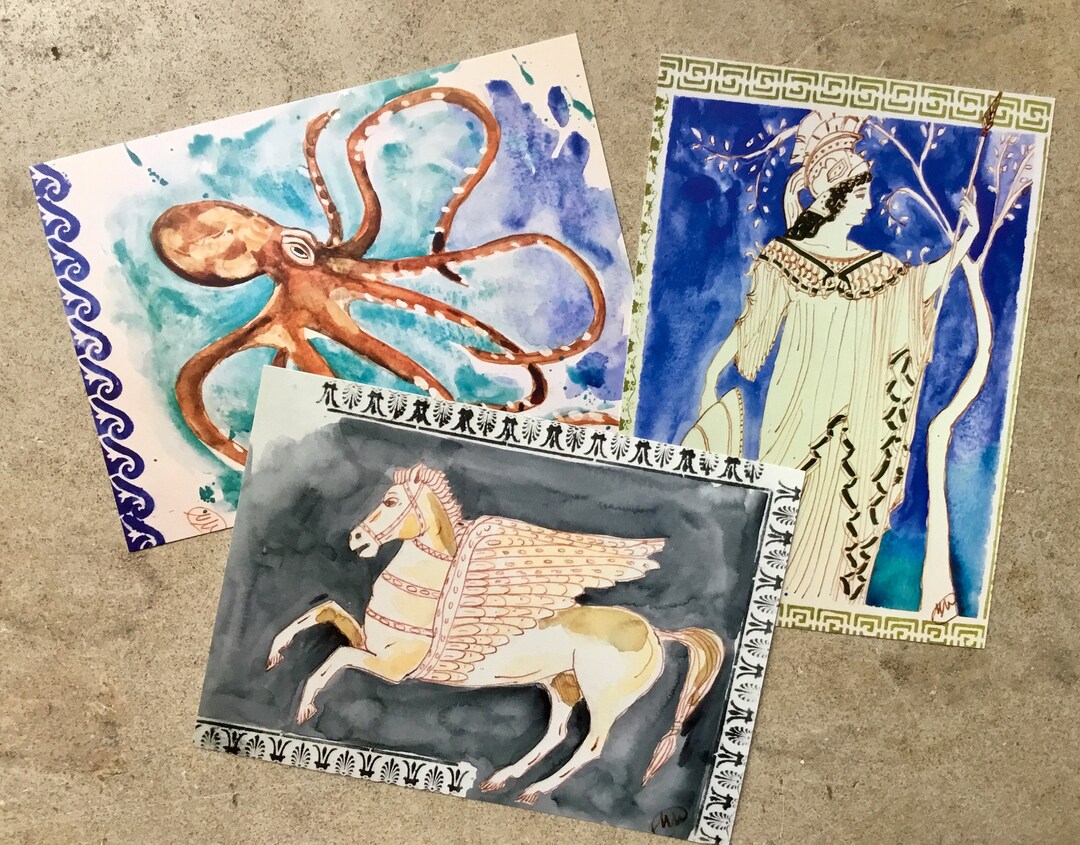 Postcard Set. Three Greek Mythology Postcards: Pegasus the Winged Horse ...