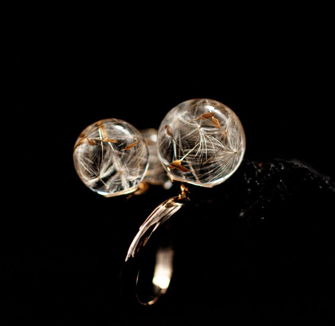 Dandelion Seeds Ring Dandelion Ball Resin Botanical Ring Plants Gold ...