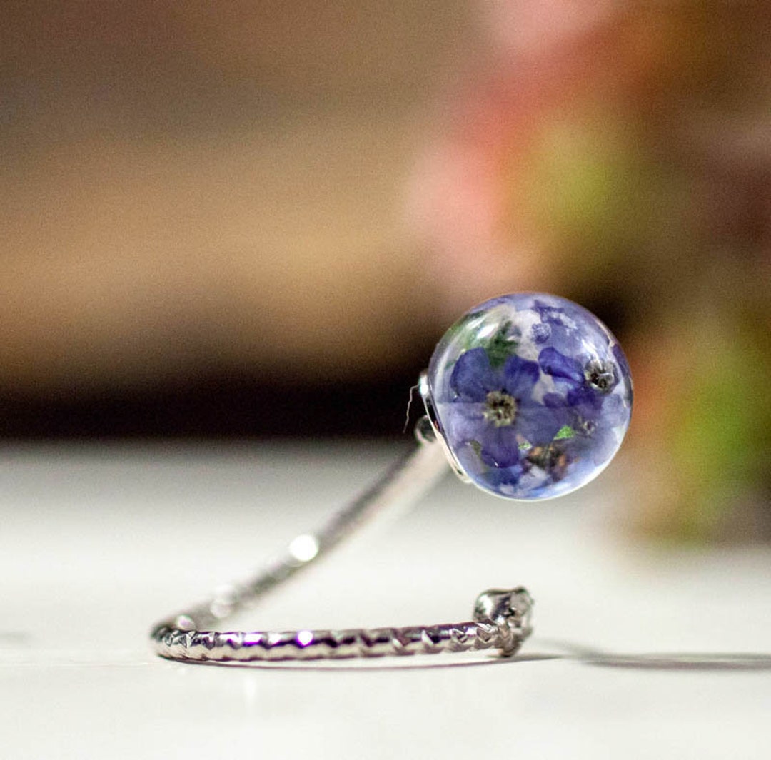 Forget Me Not Sphere Ring, Blue Flower Botanical Resin Ring, Plants ...