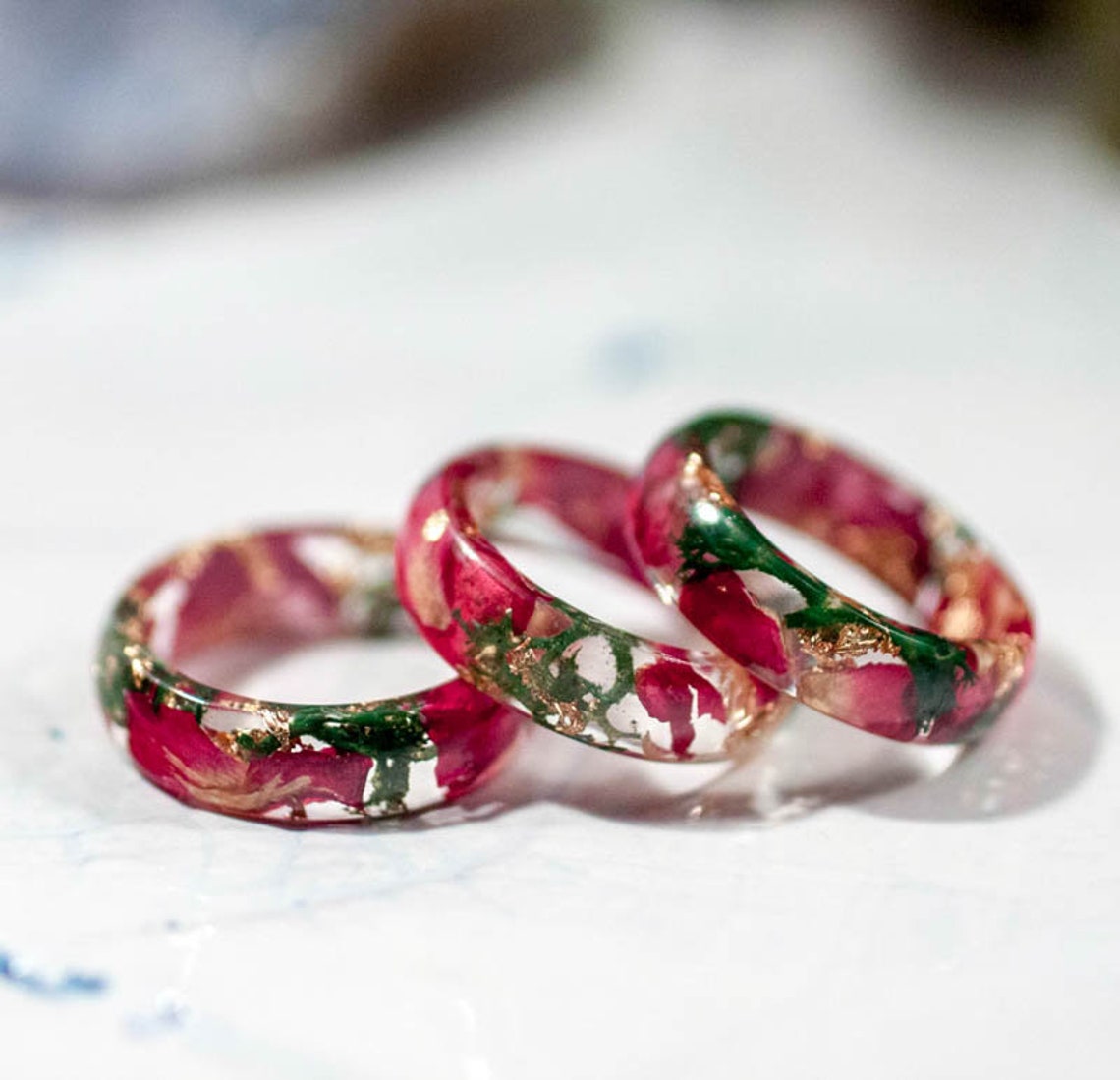 Real Rose Flower Ring Resin Botanical Moss Ring Plants Pink Rose Petals ...